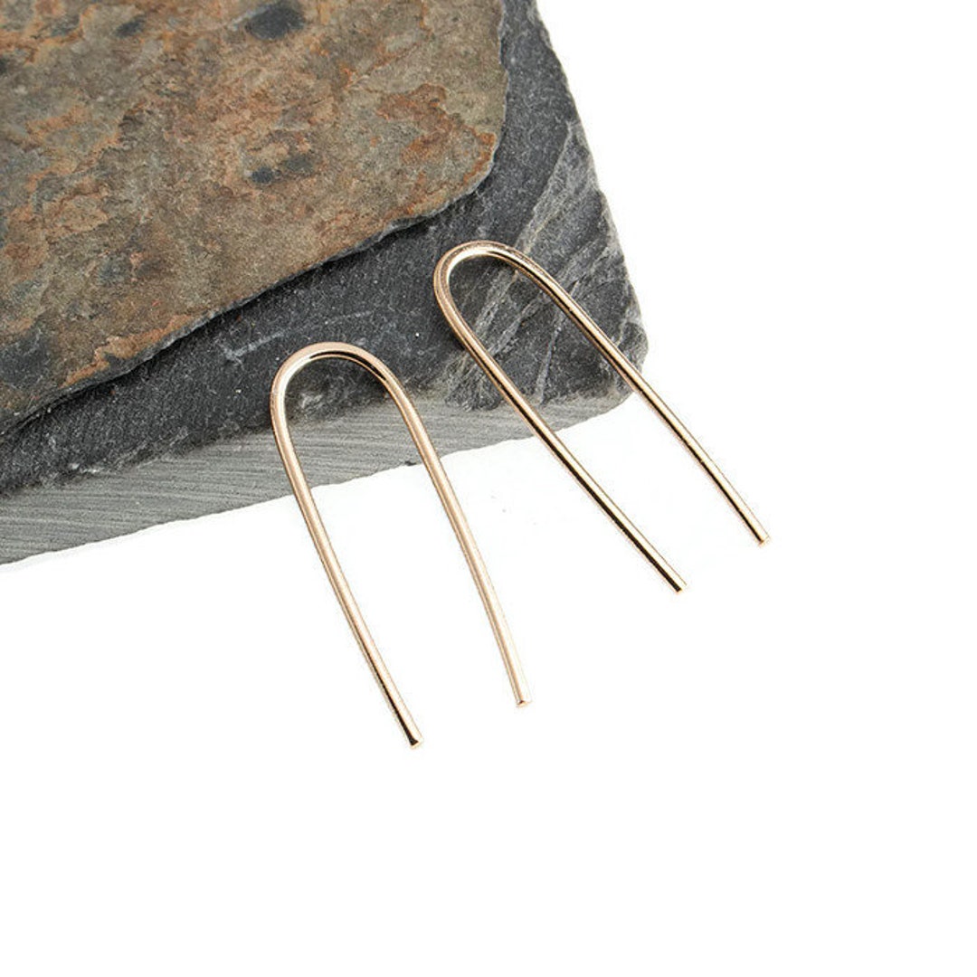 Long U Arc Earrings Gold Hammered Line Arc, Minimalist Arc, Long ...