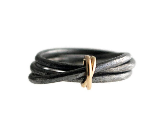 Russian Split Gold and Silver Ring, Stacking Ring, Hammered Ring ...