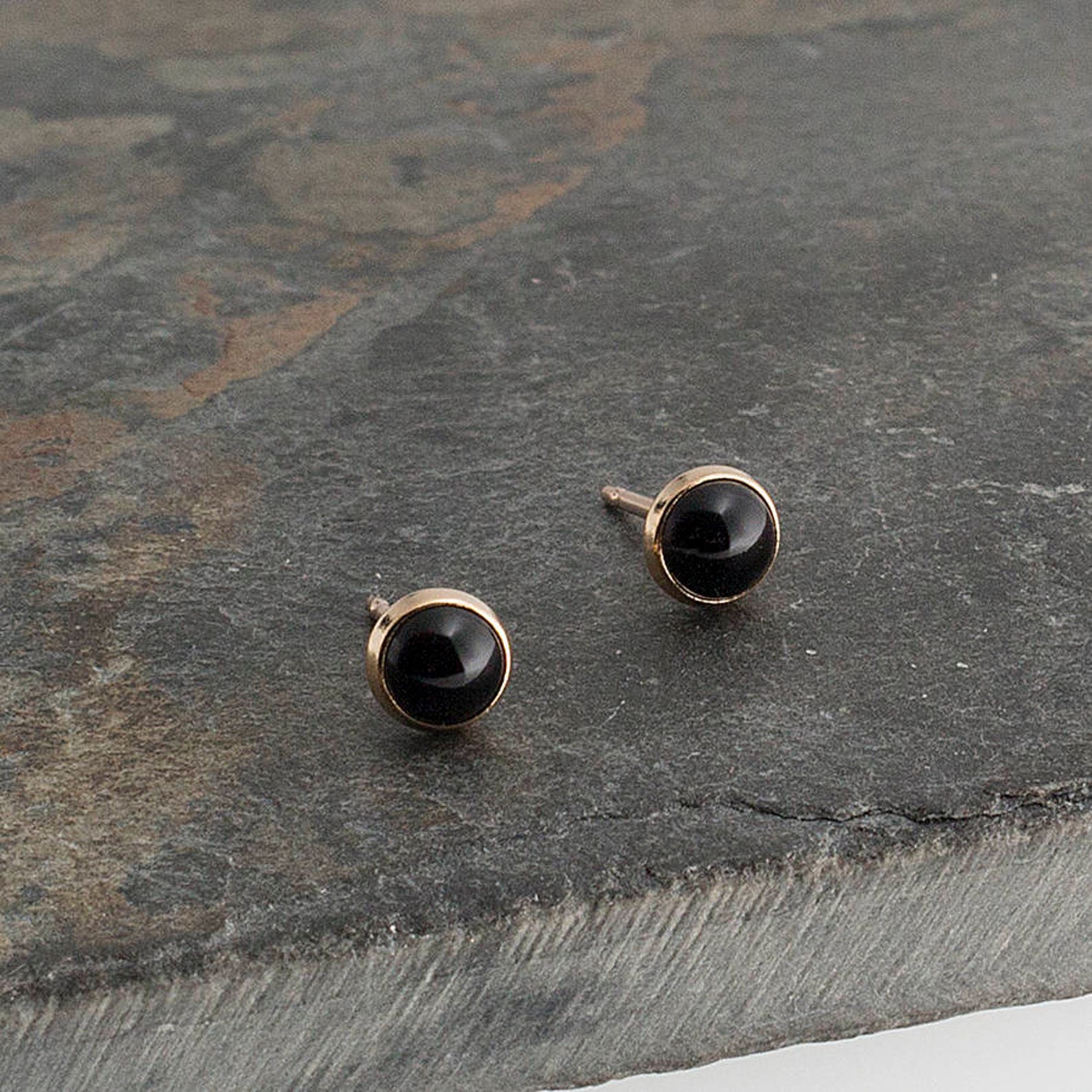 14K Gold Filled Black Onyx Stone 4mm Piercing Post Stud Small Earrings ...