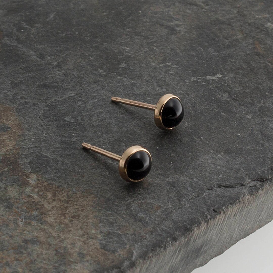 14K Gold Filled Black Onyx Stone 4mm Piercing Post Stud Small Earrings ...