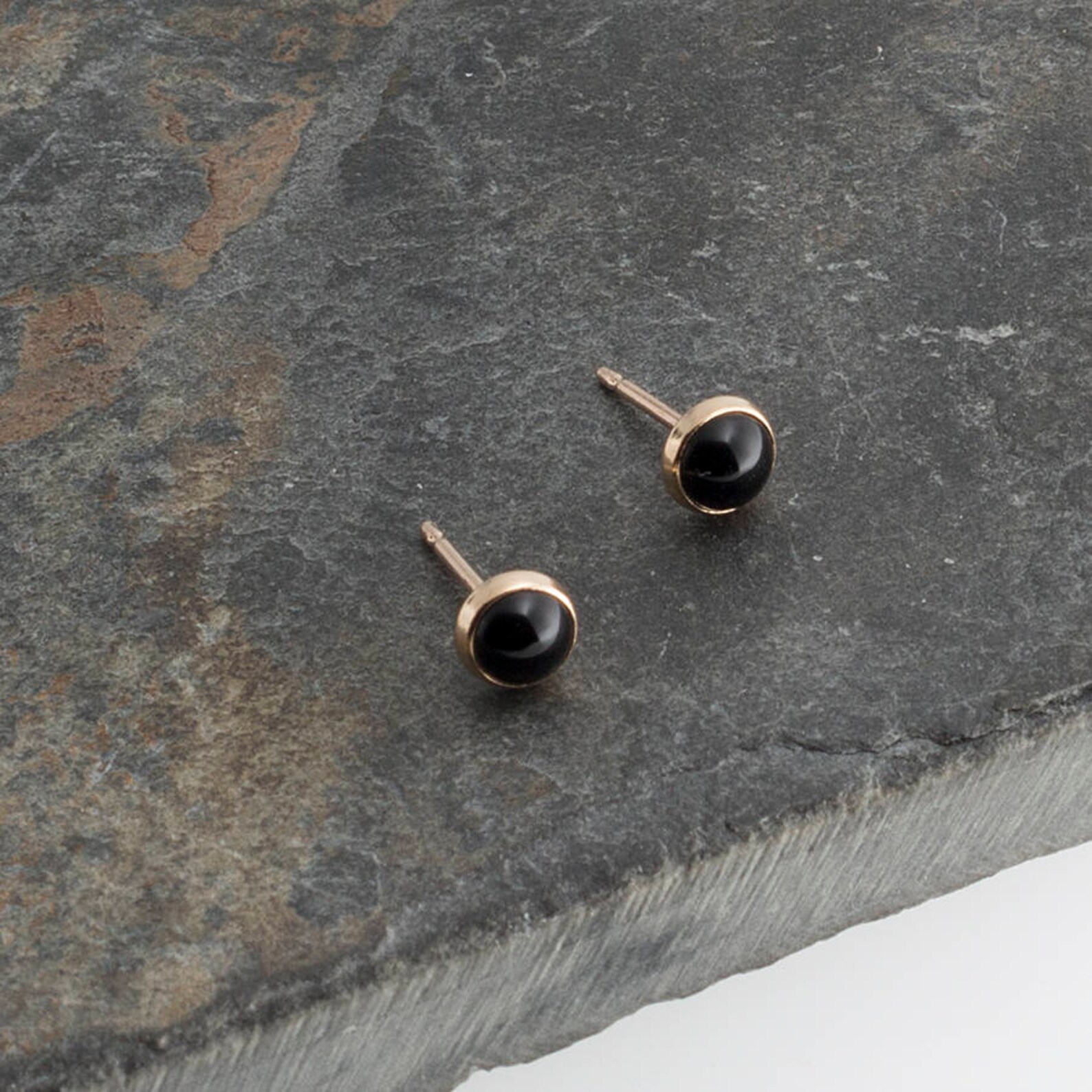 14K Gold Filled Black Onyx Stone 4mm Piercing Post Stud Small Earrings ...