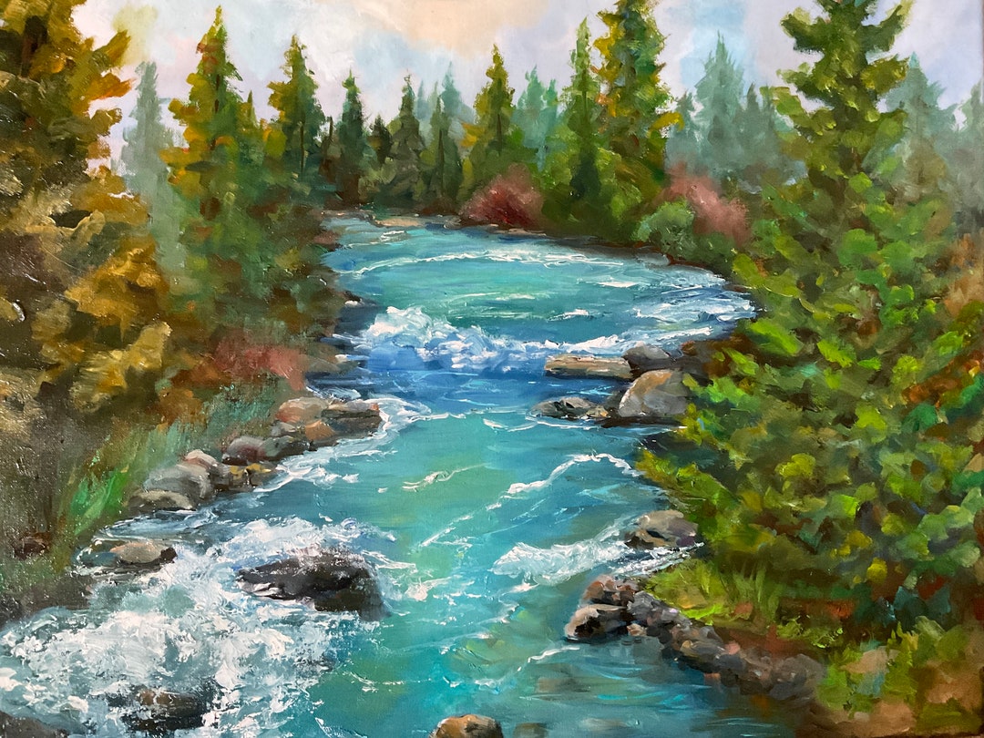 River Water Rapids Original Canvas Oil Painting, Metolius River Oregon ...