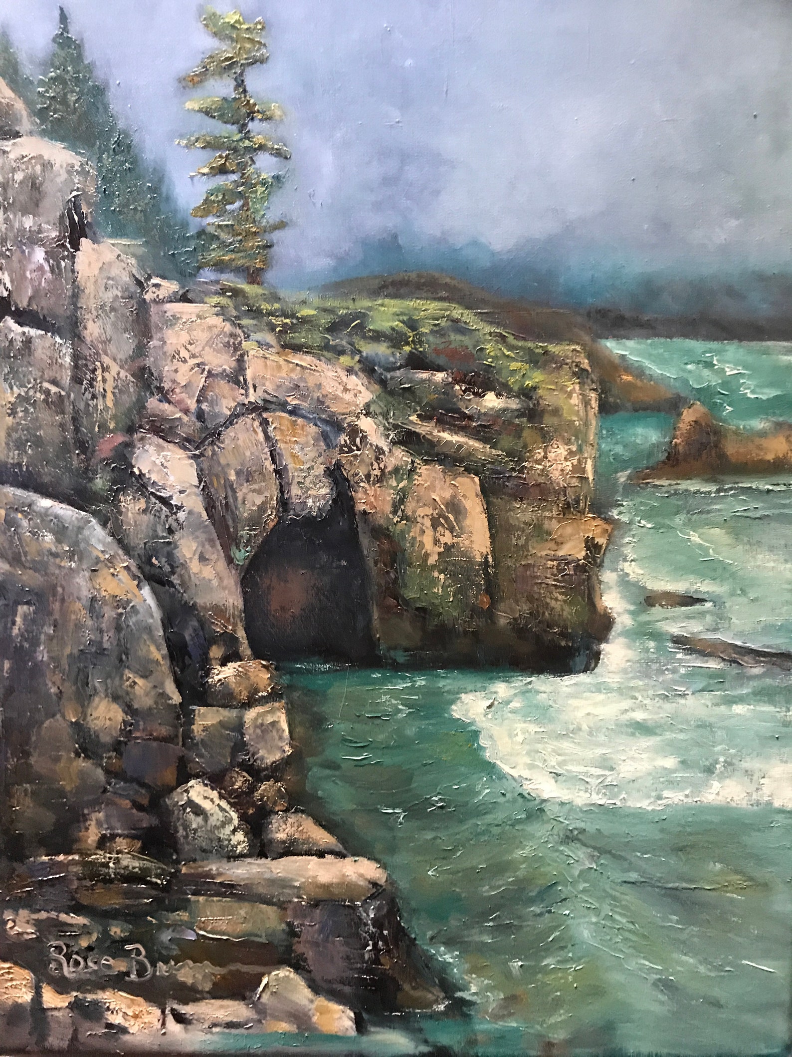 Foggy coastline ocean painting foggy landscape canvas | Etsy