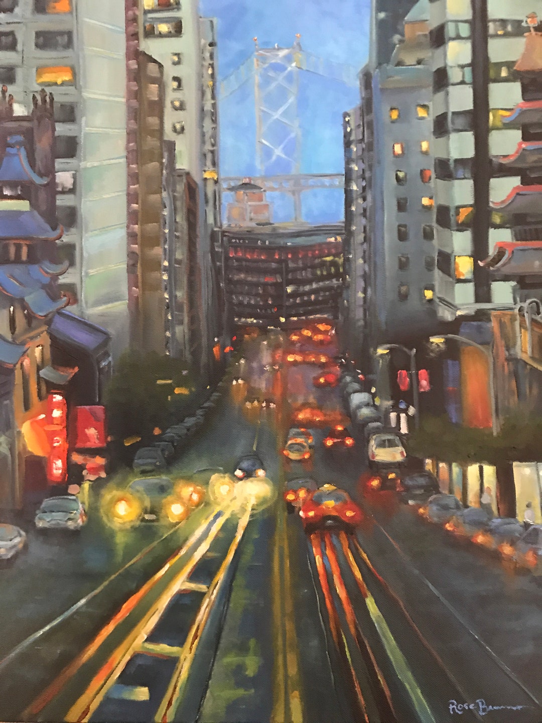 Cityscape, San Francisco, Cable Cars, Nocturne, Transportation Painting ...