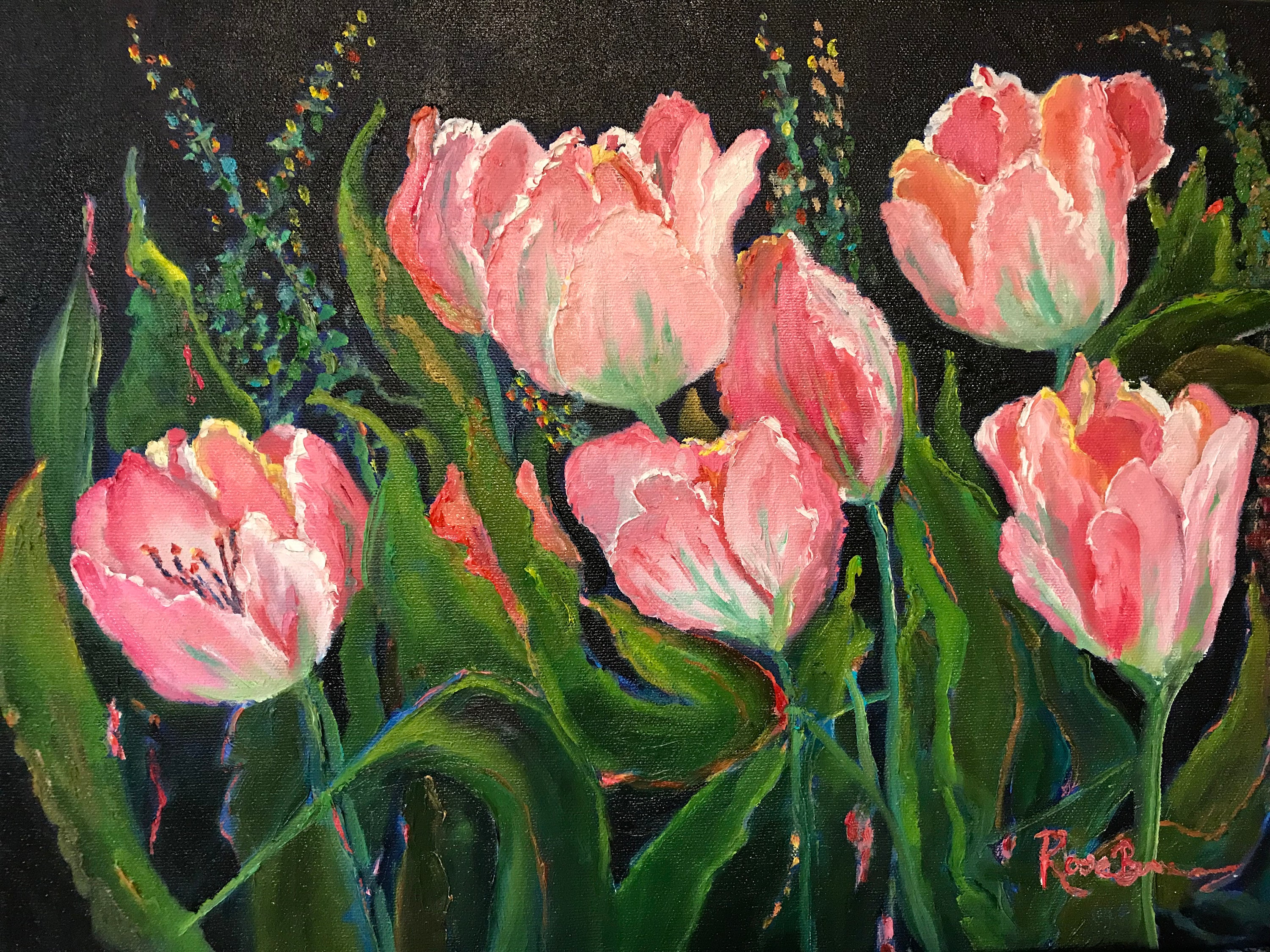 Tulips, Pink Flower Painting, Spring Painting, Large flower Painting ... Tulips, Pink Flower Painting, Spring Painting, Large flower Painting ...