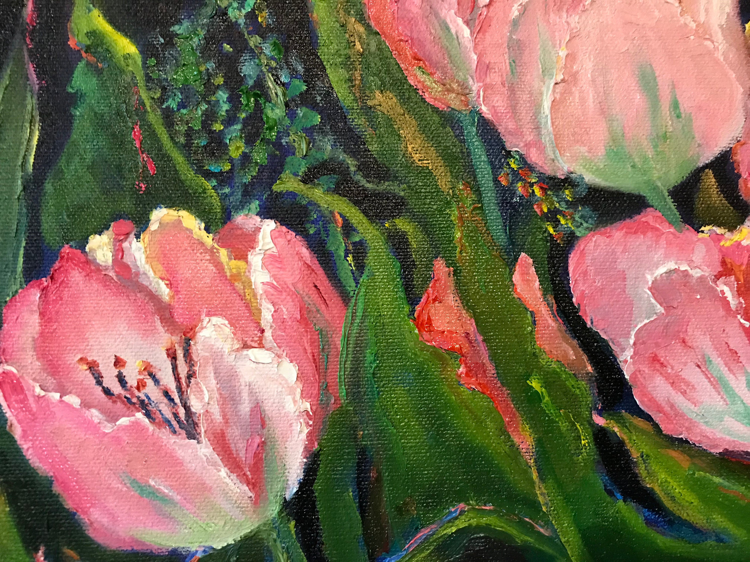 Tulips, Pink Flower Painting, Spring Painting, Large flower Painting ... Tulips, Pink Flower Painting, Spring Painting, Large flower Painting ...