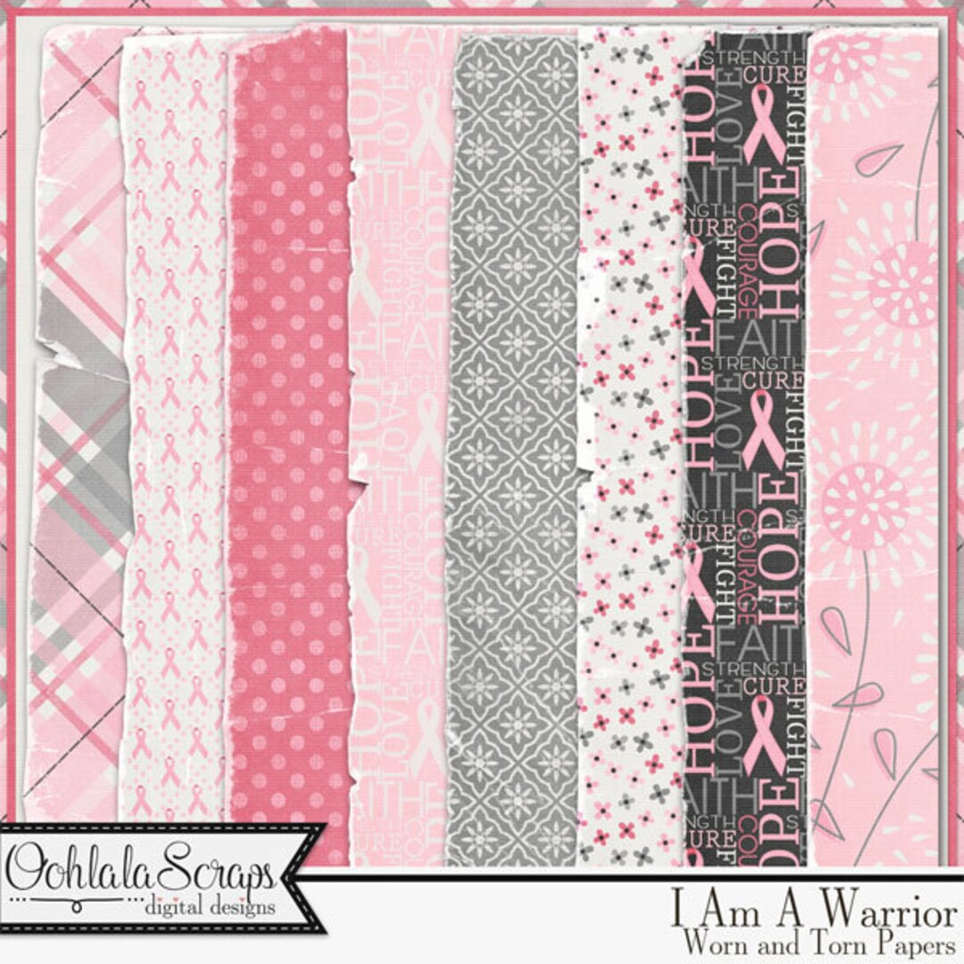 Breast Cancer Awareness, I Am A Warrior Digital Scrapbooking Kit, Worn ...