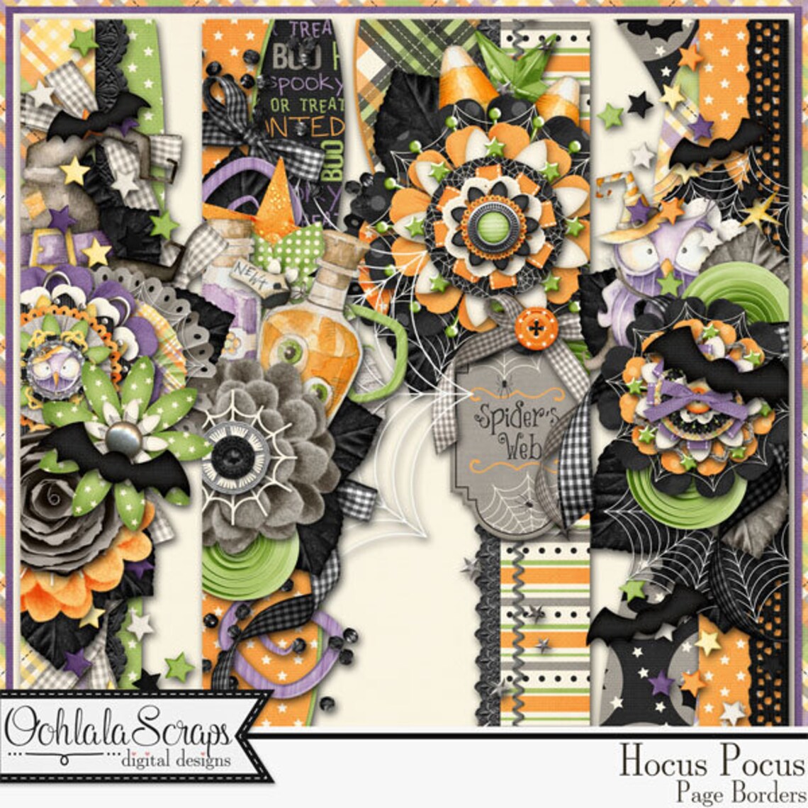 Hocus Pocus Halloween Page Borders Embellishments Digital - Etsy