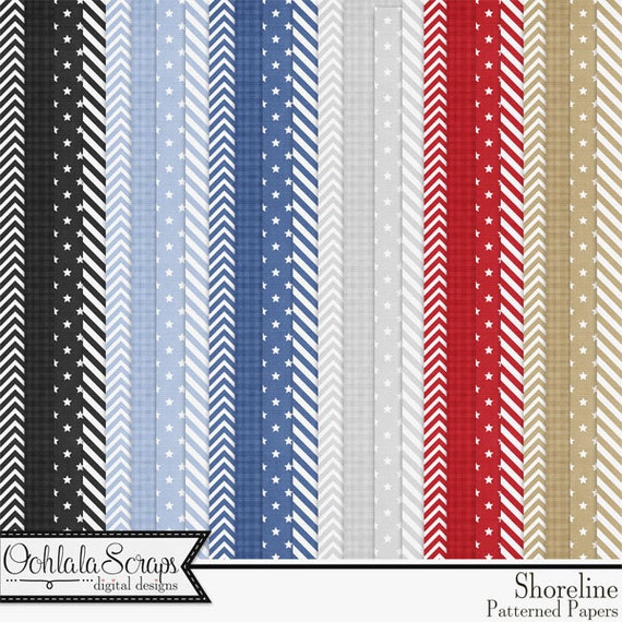 Shoreline Pattern Papers Digital Scrapbooking Kit Pattern | Etsy