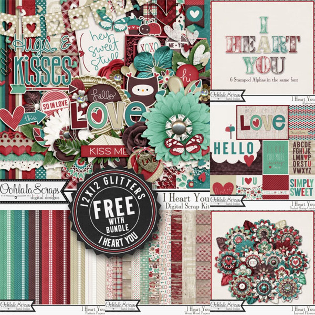 Valentine I Heart You Digital Scrapbook Kit Bundle, Downloadable - Etsy