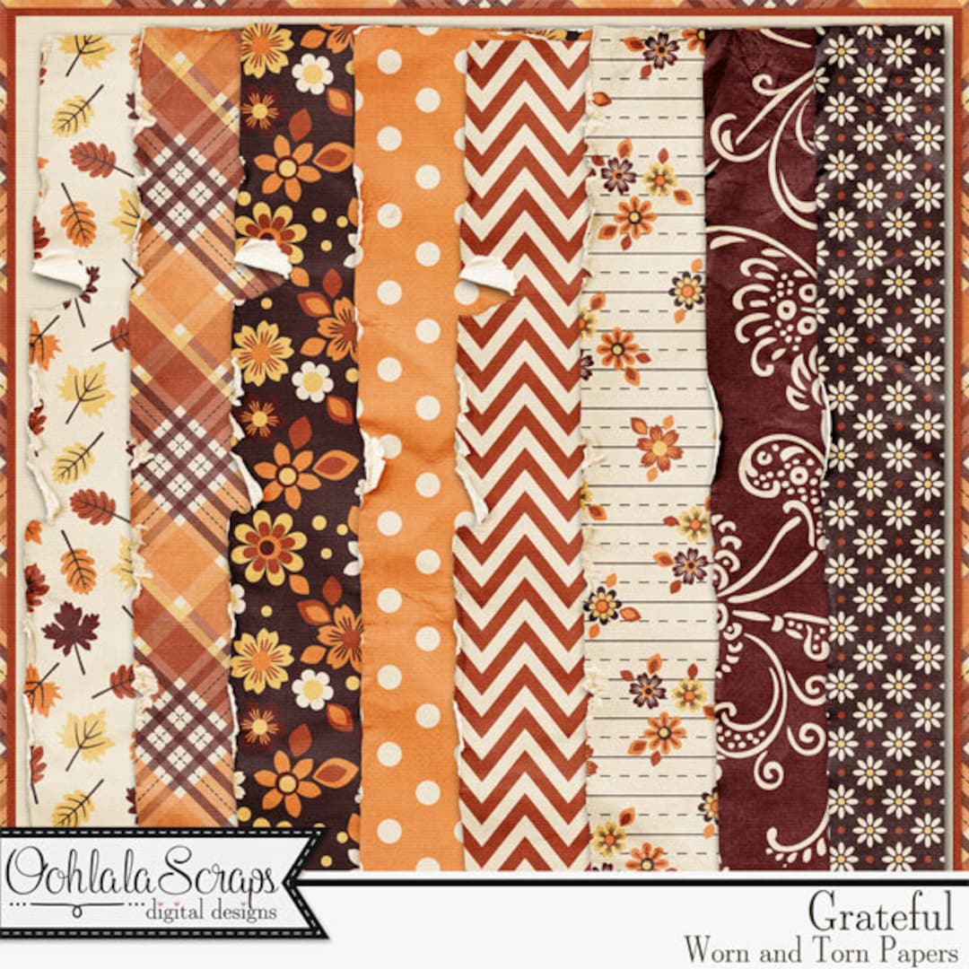Grateful, Thanksgiving, Fall Worn and Torn Papers Digital Scrapbooking ...