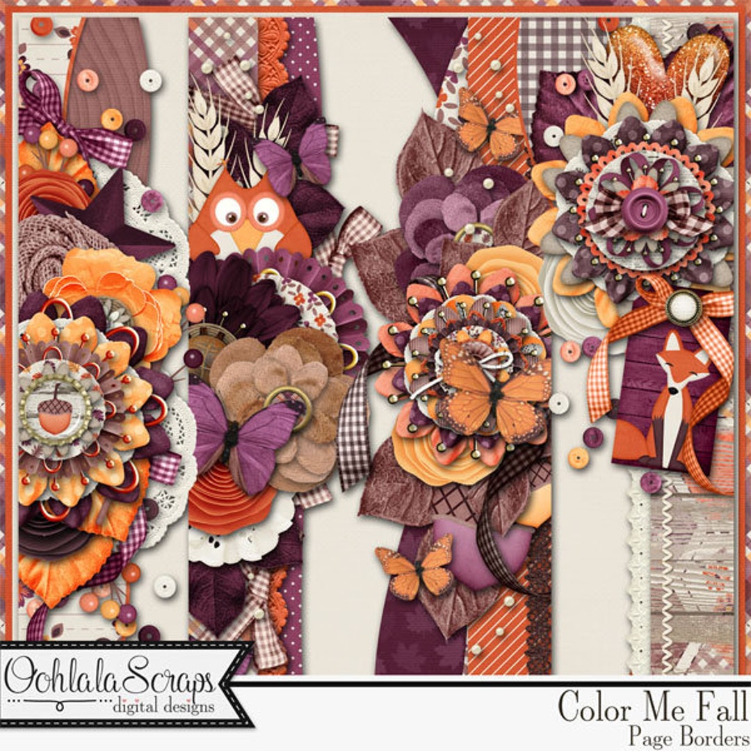 Digital Scrapbook Kit, Color Me Fall Page Borders Embellishments ...