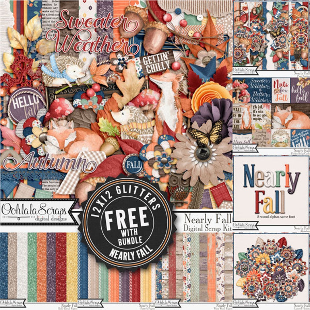 Nearly Fall Autumn Digital Scrapbook Kit Bundle, Season, Elements and ...