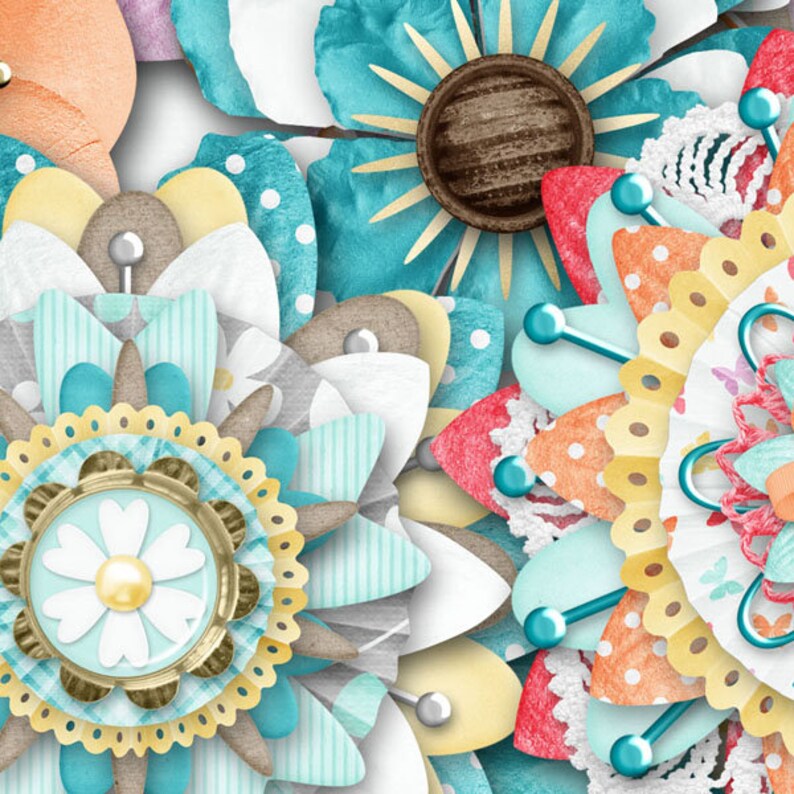 Digital Scrapbook Kit, Grace Flower Embellishments,downloadable - Etsy