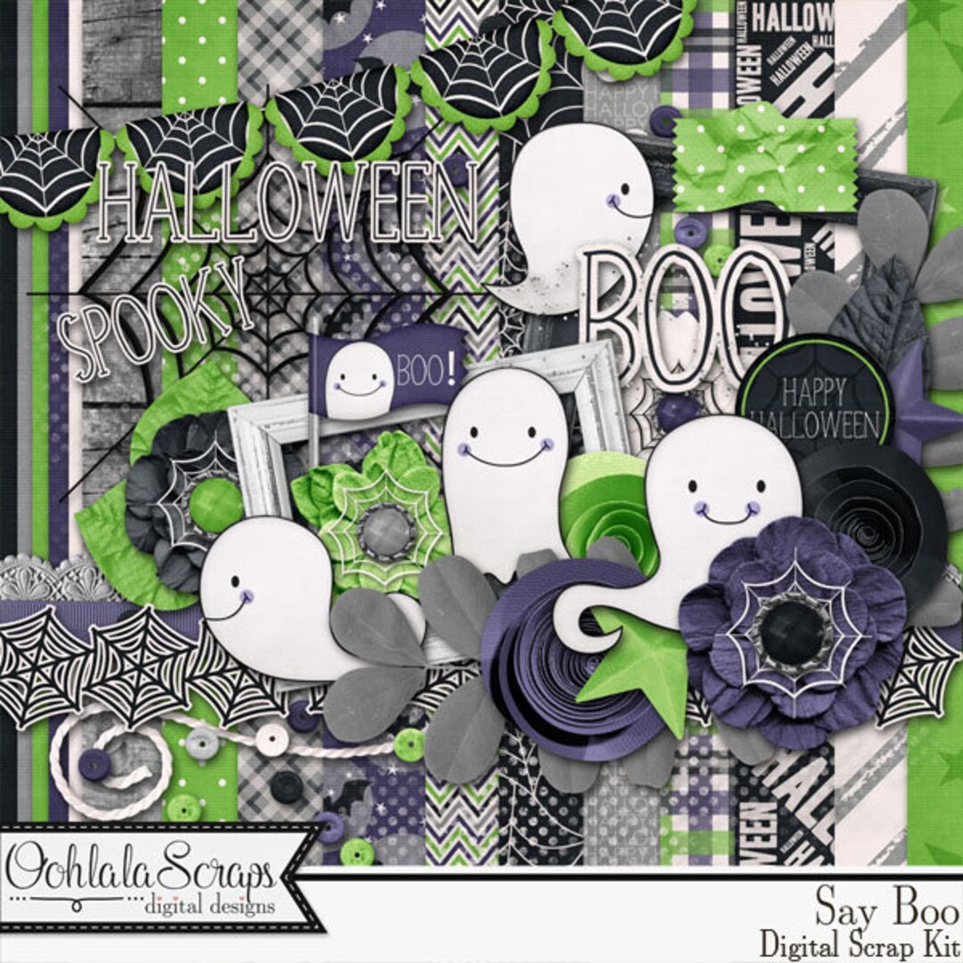 Say Boo Halloween Digital Scrapbooking Holiday Mini Kit - Etsy