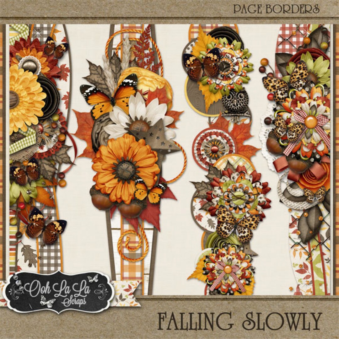 Autumn Falling Slowly Fall 12inch Page Borders, Digital Scrapbook ...