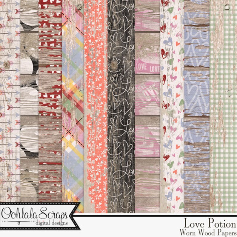 Valentine, Love Potion 12x12 Worn Wood Pattern Papers, Backgrounds ...