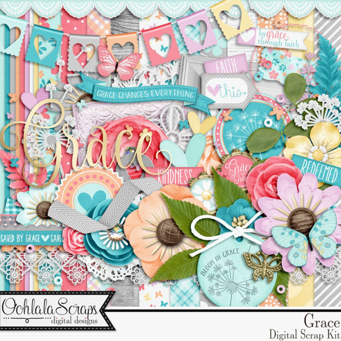 Digital Scrapbook Kit Grace 12x12 Digital Scapbook - Etsy