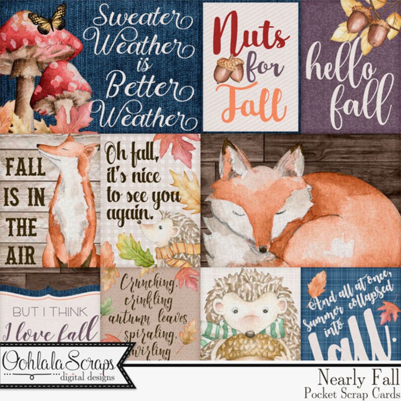 Nearly Fall Autumn Pocket Scrap Cards, Digital Scrapbook Kit, Season ...