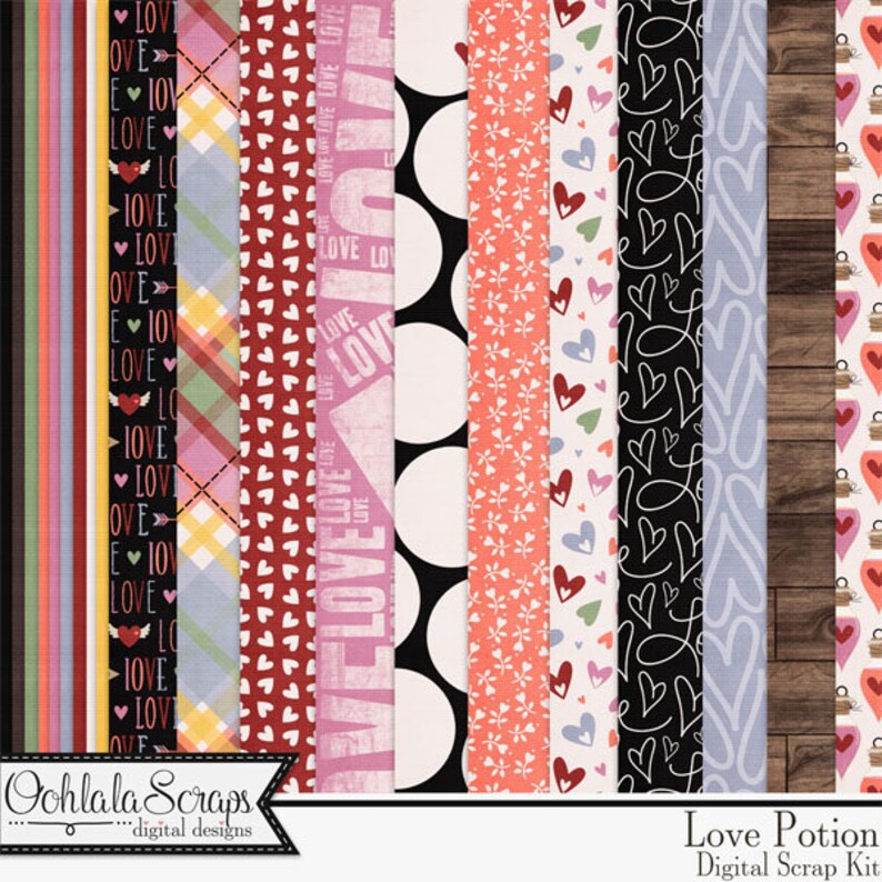 Valentine, Love Potion 12x12 Digital Scrapbook Kit, Papers ...