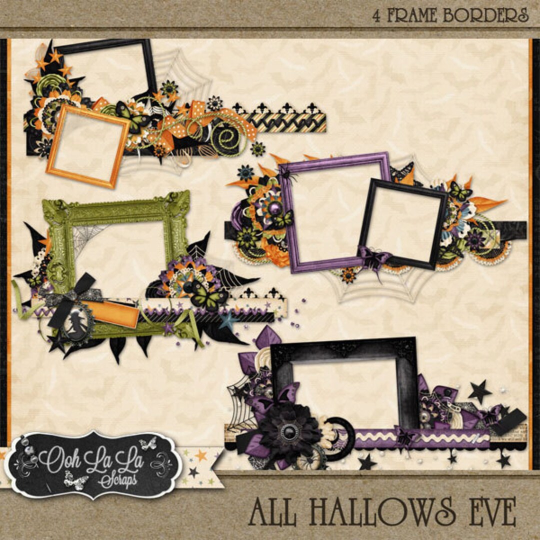 Halloween, All Hallows Eve Digital Scrapbook Kit, Cluster Frame ...