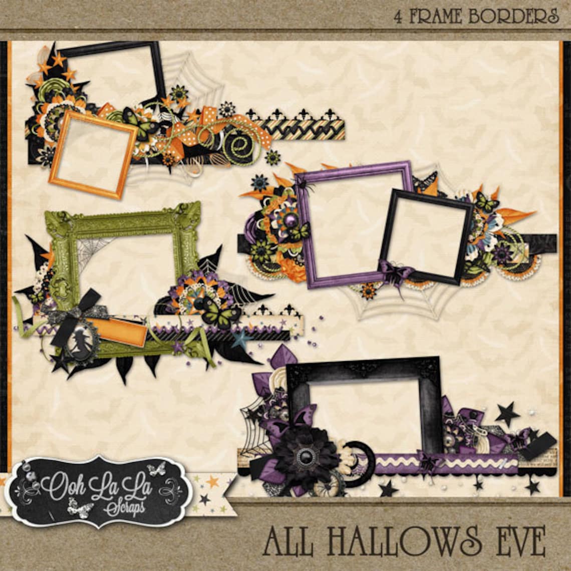 Halloween, All Hallows Eve Digital Scrapbook Kit, Cluster Frame ...