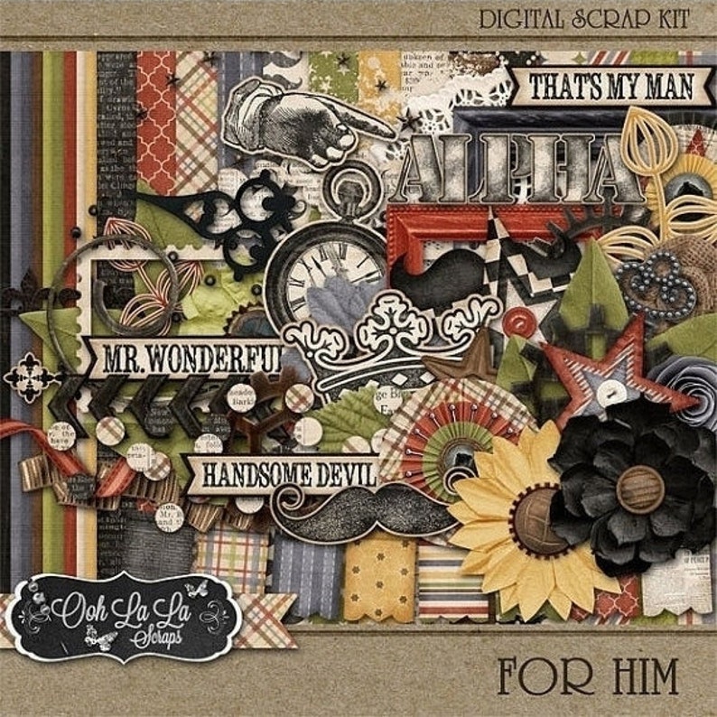 Digital Scrapbooking - for Him Digital Scrapbook Kit - Etsy