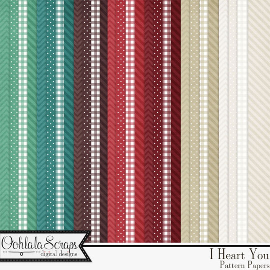 Valentine I Heart You 12x12 Pattern Papers, Digital Scrapbook Kit ...