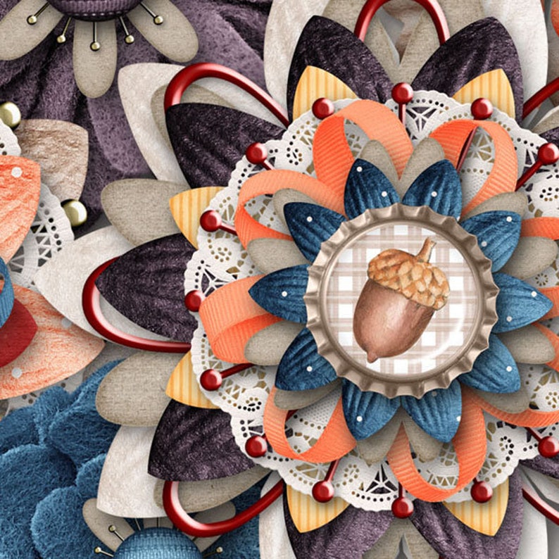 Nearly Fall Autumn Layered Flowers Digital Scrapbook Kit | Etsy