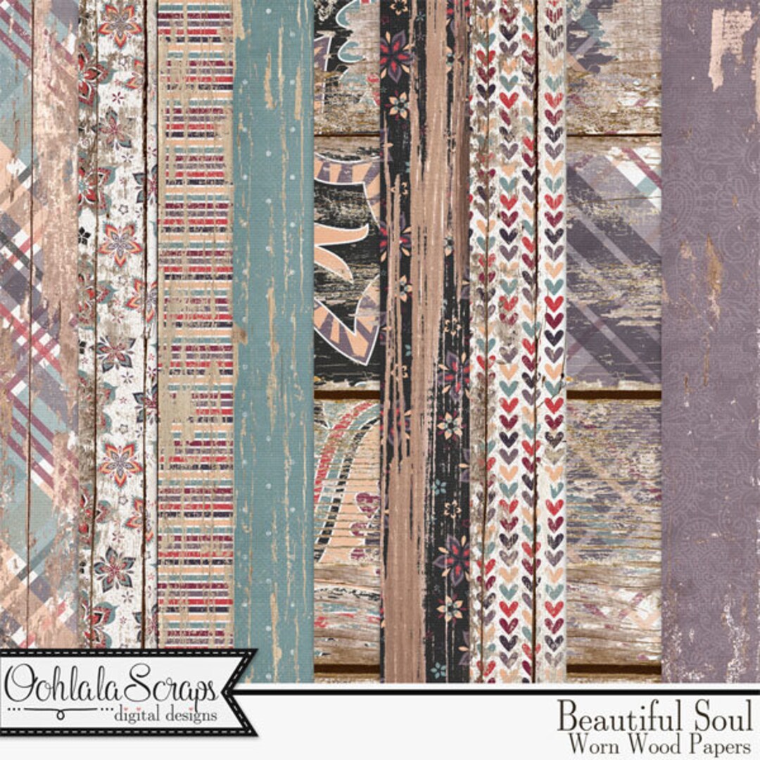 Beautiful Soul 12x12 Worn Wood Papers and Backgrounds, Digital ...