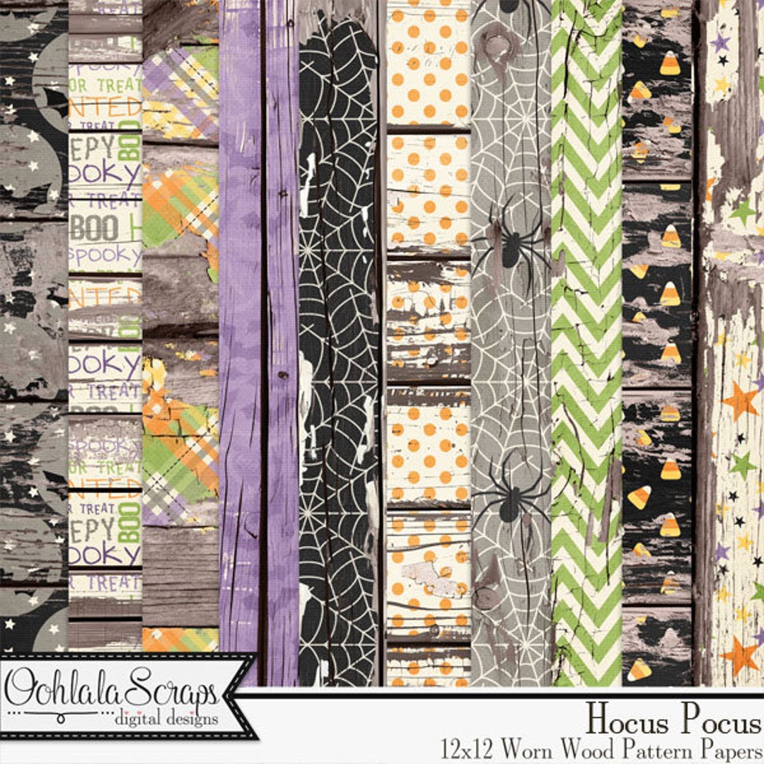 Hocus Pocus 12x12 Worn Wood Papers,downloadable,digital Scrapbook Kit ...