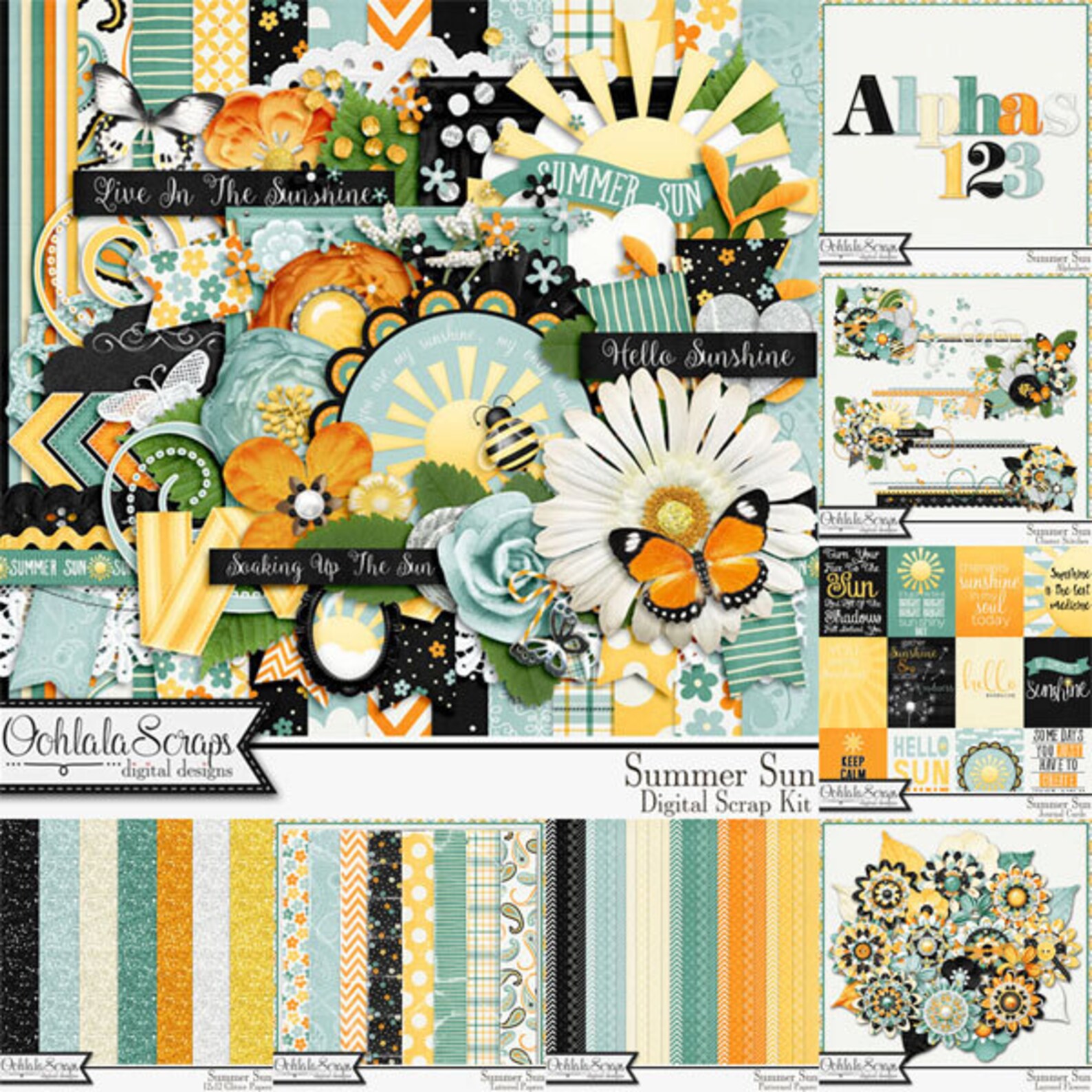 Summer Sun Digital Scrapbook Kit Scrapbooking Elements and - Etsy