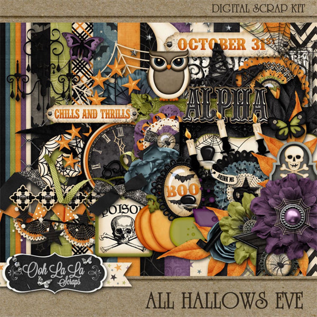 Halloween, All Hallows Eve Digital Scrapbook Kit, Holiday, Fall - Etsy