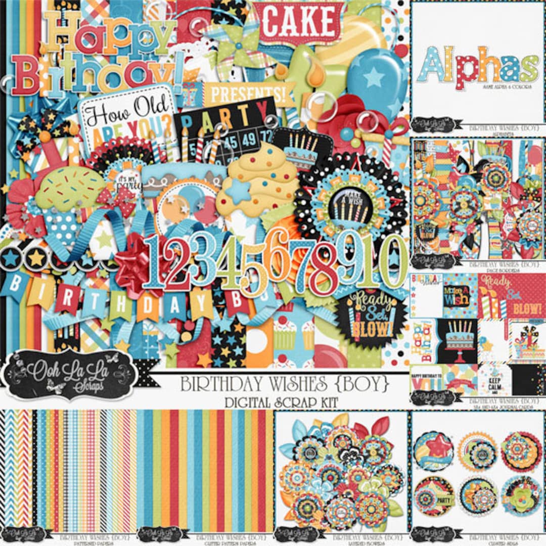 Birthday Wishes Boy Digital Scrapbook Kit Bundle - Etsy