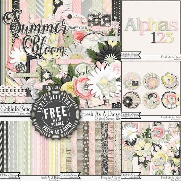 Fresh as A Daisy 12x12 Digital Scrapbook Kit Bundle | Etsy
