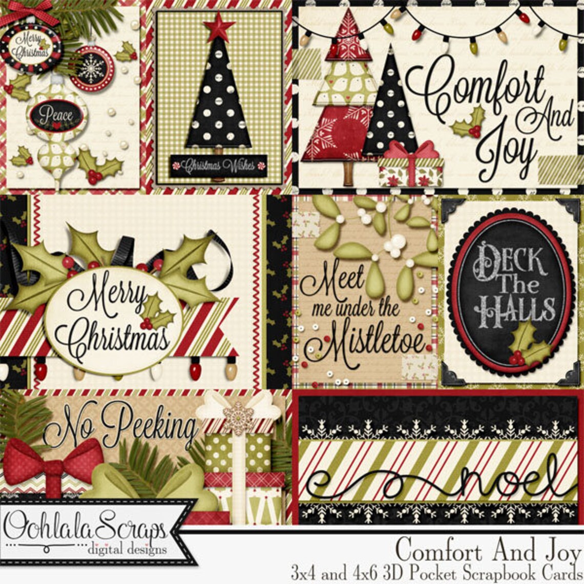 Comfort and Joy Christmas 3D Pocket Scrap Cards, Project Life, for ...