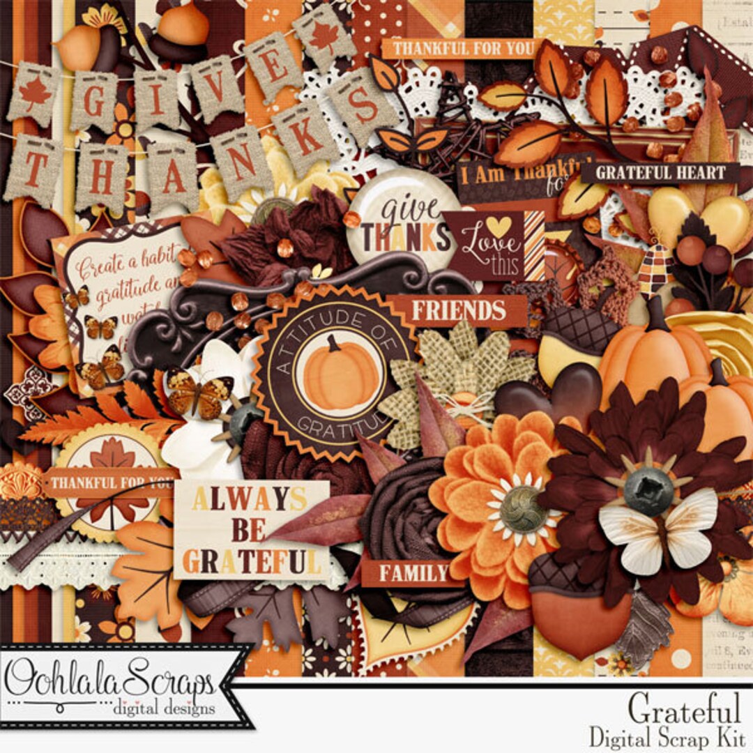 Grateful, Thanksgiving, Fall Digital Scrapbooking Holiday Kit - Etsy