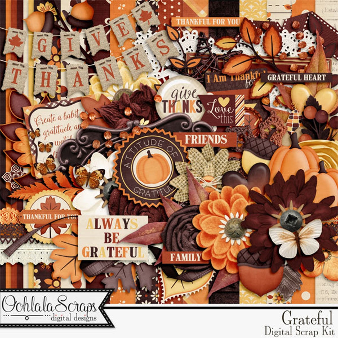 Grateful Thanksgiving Fall Digital Scrapbooking Holiday Kit - Etsy