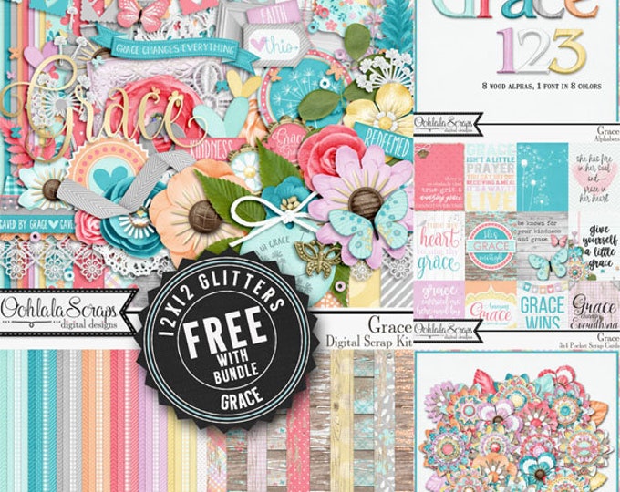 Digital Scrapbook Kit, Grace 12x12 Digital Scapbook Bundle,downloadable ...