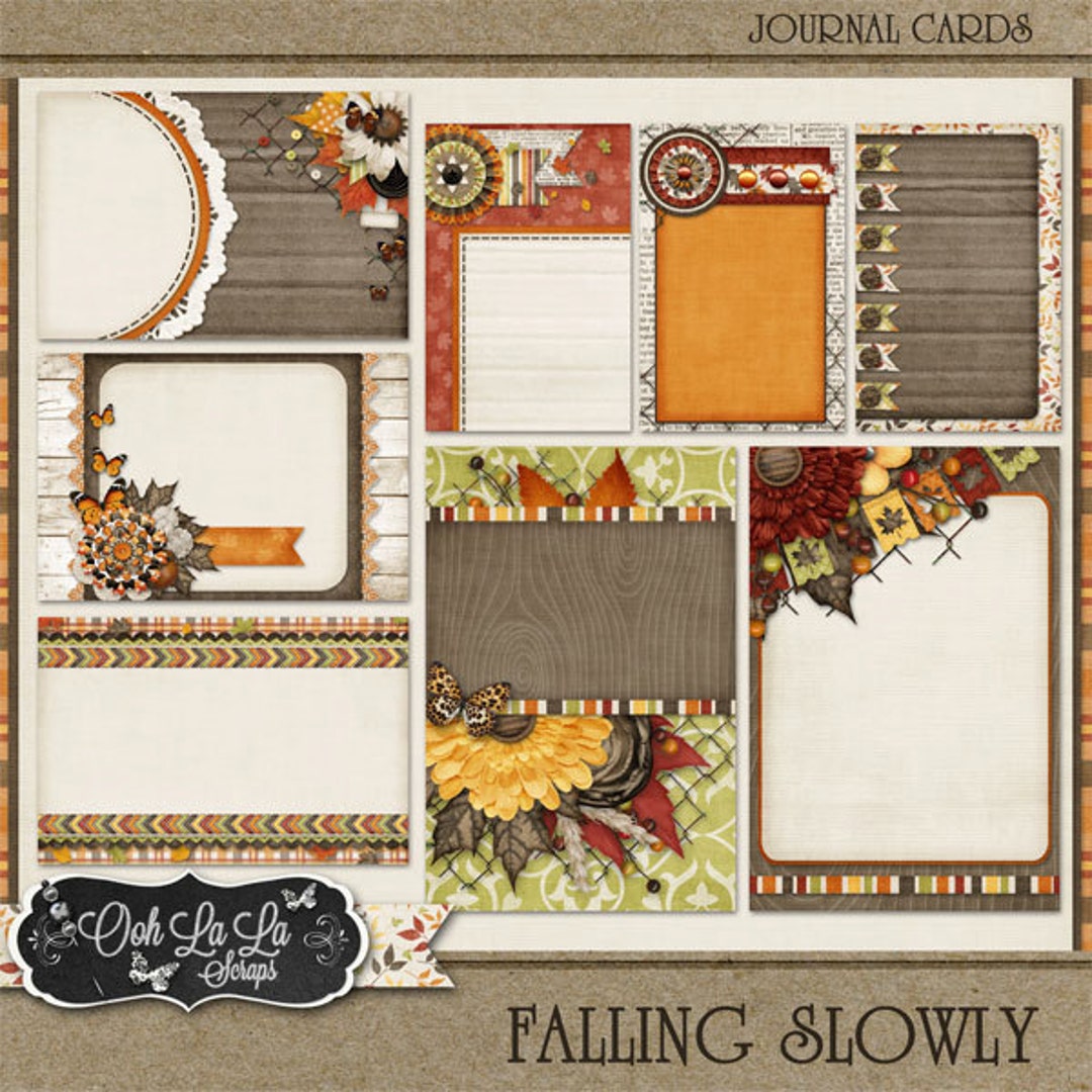 Autumn Falling Slowly Fall Journal Cards, Digital Scrapbook ...
