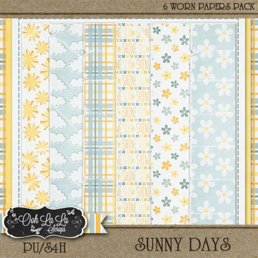 Sunny Days Digital Scrapbook Kit Worn Papers Pack - Digital ...