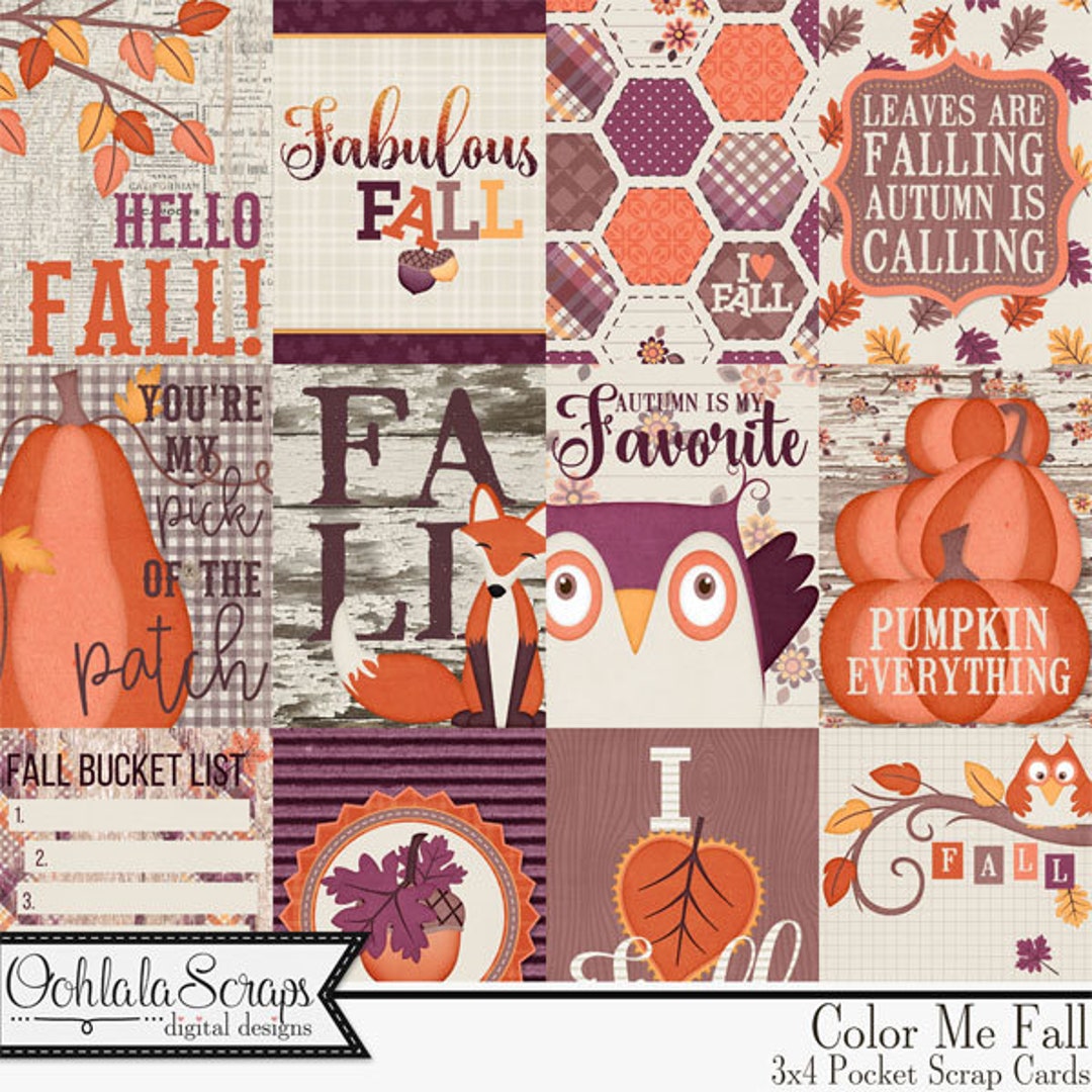 Digital Scrapbook Kit, Color Me Fall Pocket Scrapbook Cards ...