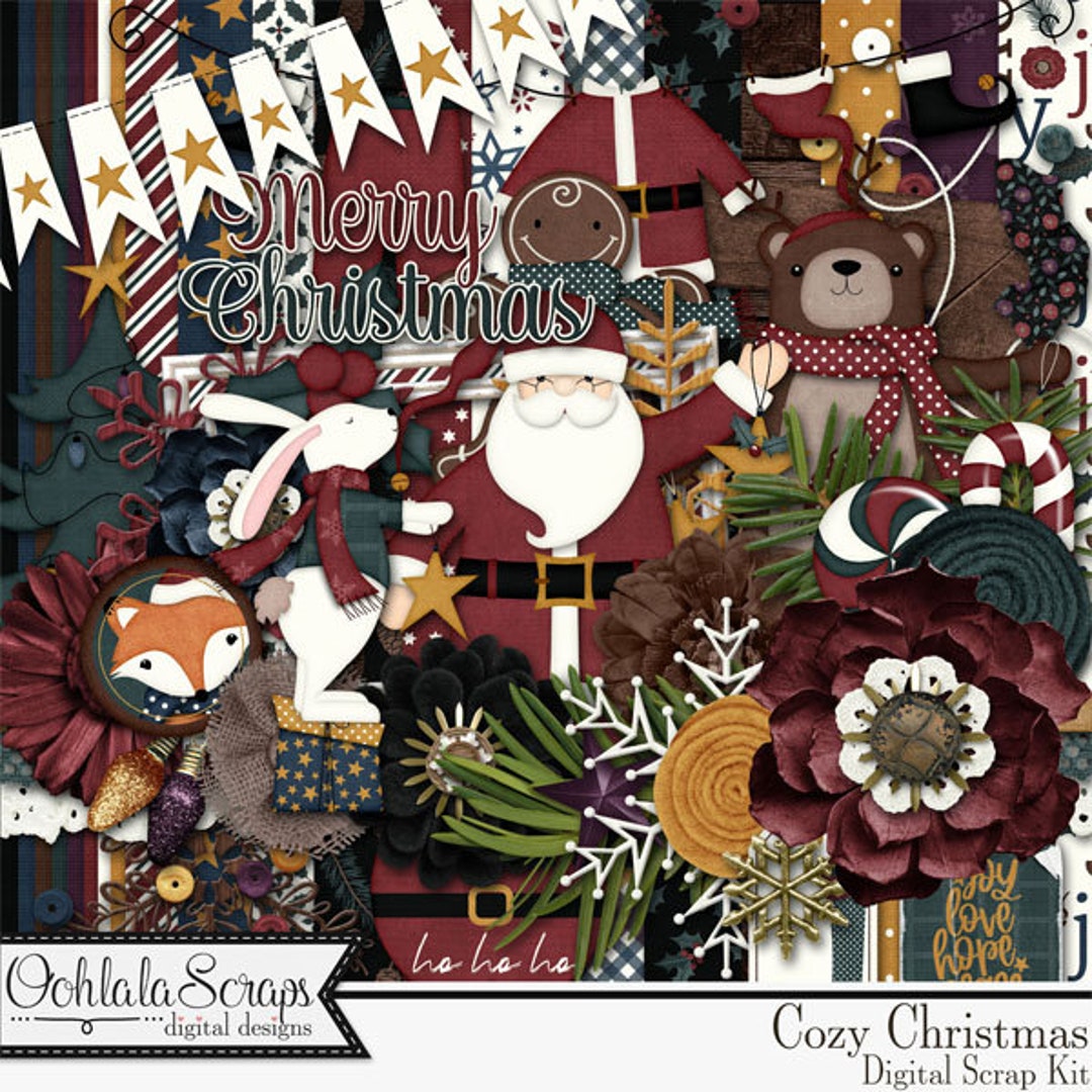 Cozy Christmas Holiday Digital Scrapbook Kit - Etsy