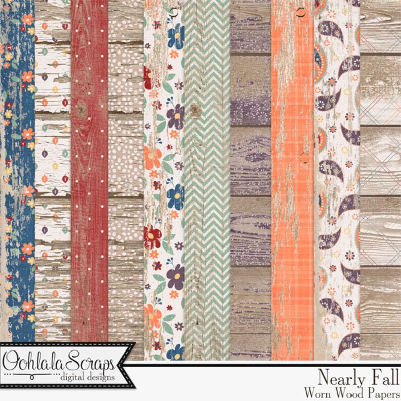 Nearly Fall Autumn 12x12 Worn Wood Pattern Papers and Backgrounds ...
