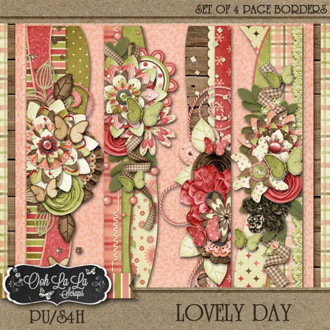 Page Borders - Lovely Day 12 Inch Page Borders Digital Scrapbook Kit ...