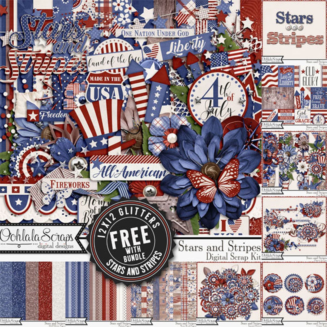 Stars and Stripes Patriotic July 4th Digi Scrap Kit Bundle Collection ...