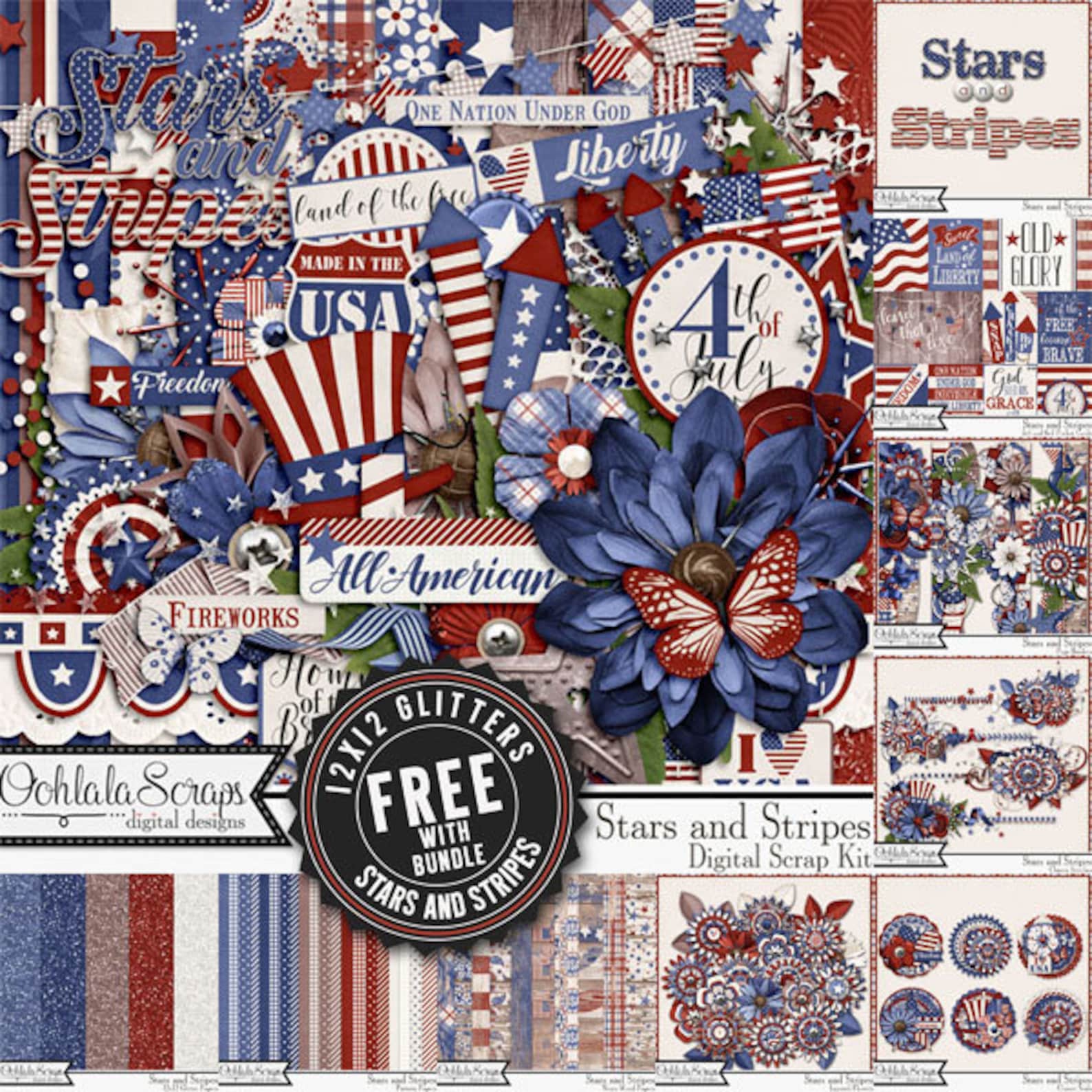 Stars and Stripes Patriotic July 4th Digi Scrap Kit Bundle Collection ...