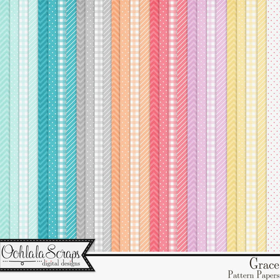 Digital Scrapbook Kit, Grace 12x12 Pattern Papers,downloadable - Etsy
