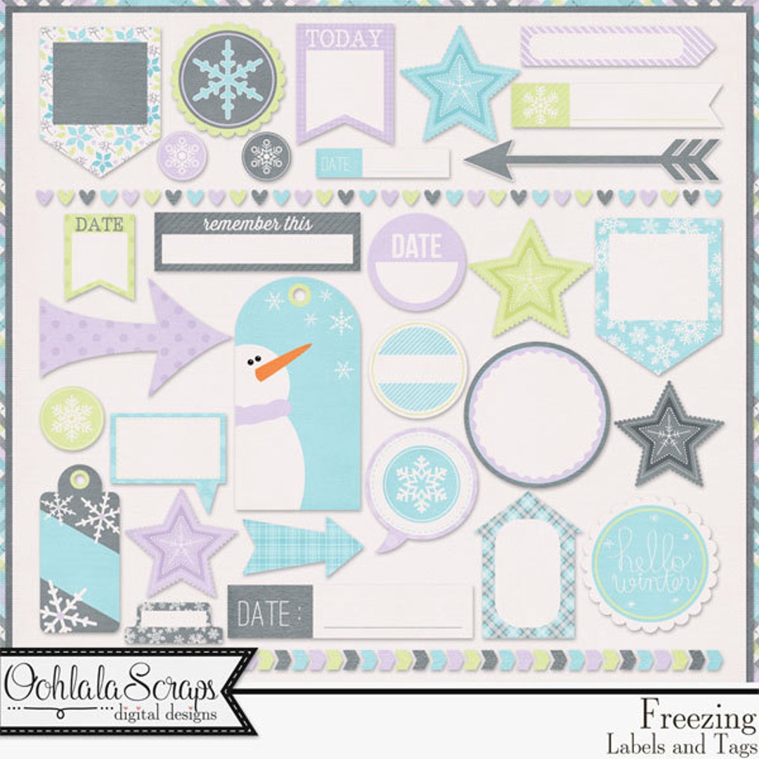 Freezing Winter Snowman Labels and Tags,elements,embellishments ...