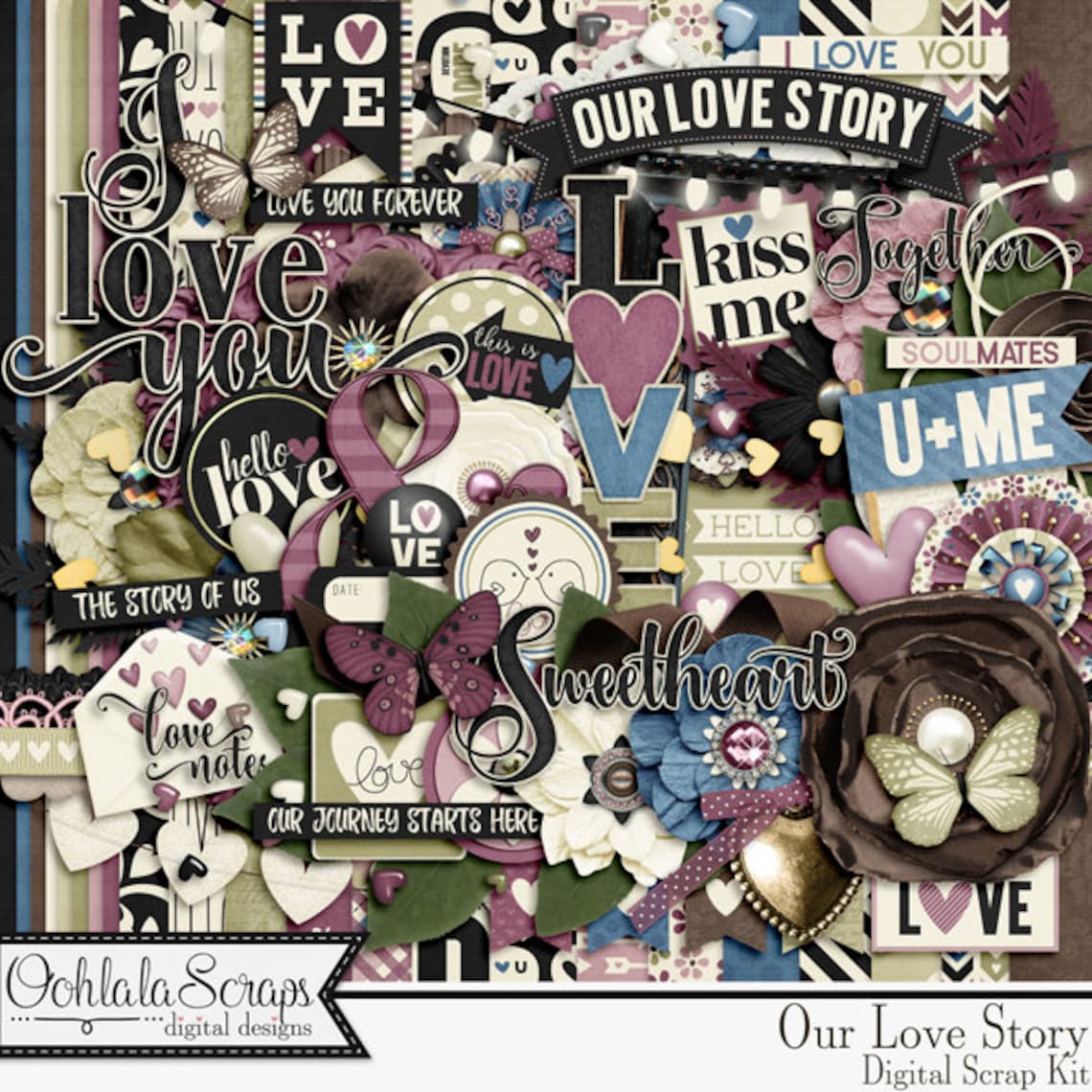 Our Love Story Valentine Digital Scrapbook Kit | Etsy